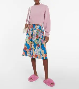 Marni Floral Cotton Poplin Midi Skirt