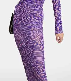 MUGLER Ruched Mesh Midi Dress