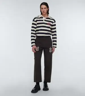 ADISH Embroidered Cotton Pants - Black