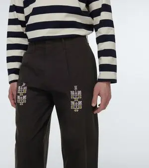 ADISH Embroidered Cotton Pants - Black