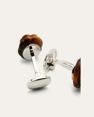 JAN LESLIE Carved Tiger's Eye Rose Cufflinks