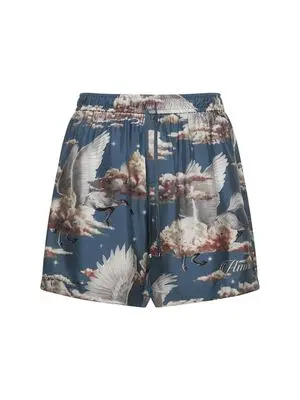 Amiri Pegasus Silk Shorts - Blue