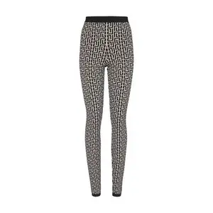 Balmain Knit Leggings With Monogram - Black
