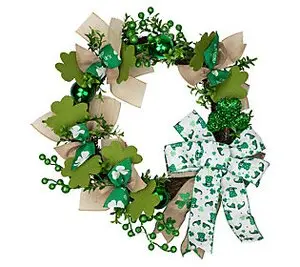 NORTHLIGHT Burlap Bows & Shamrocks St. Patrick' Day Wreath - One-color