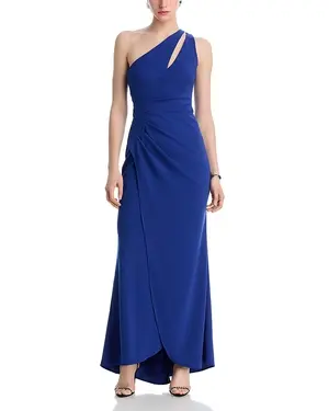 Aqua Cutout One Shoulder Gown - Indigo