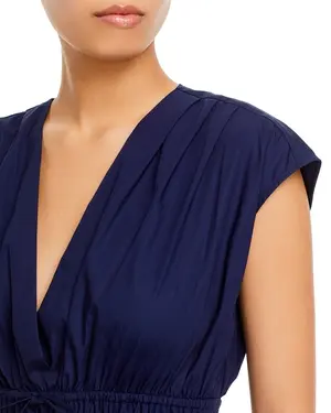 Derek Lam 10 Crosby Tora V-Neck Smocked Poplin Dress Navy