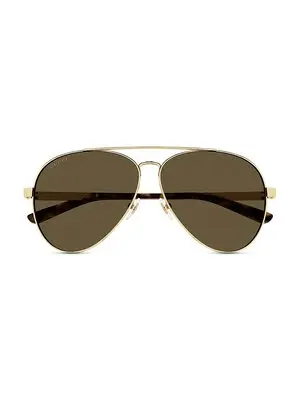 Gucci Archive Details 61MM Metal Pilot Sunglasses Brown