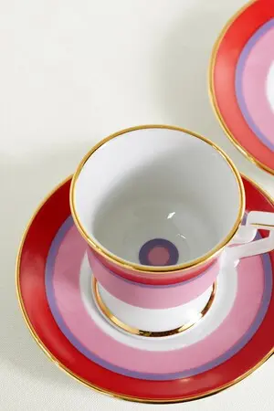 La DoubleJ Set Of Two Gold-plated Porcelain Espresso Cups And Saucers - Pink