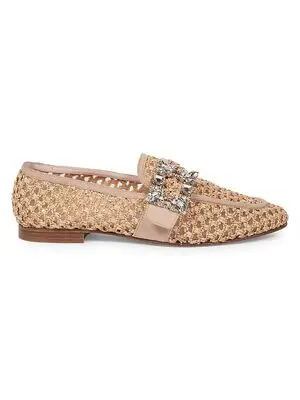 ROGER VIVIER Women's Woven Raffia & Crystal Loafers - Natural  - Natural