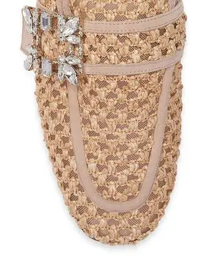 ROGER VIVIER Woven Raffia & Crystal Loafers