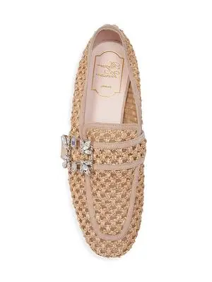 ROGER VIVIER Woven Raffia & Crystal Loafers