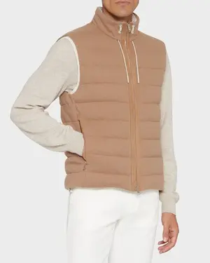 Zegna Men's Channeled Cashmere Vest - Md Bge Sld