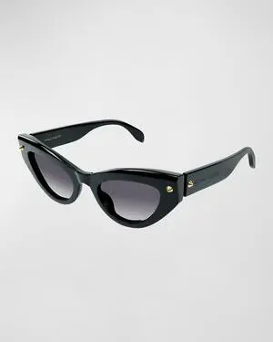 Alexander McQueen Acetate Cat-Eye Sunglasses With Studded Detail 001 Shiny Solid B
