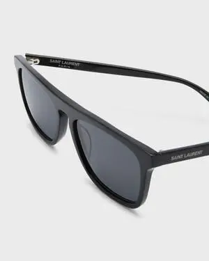 Saint Laurent Apos;s Slim Acetate Aviator Sunglasses With Logo - Black
