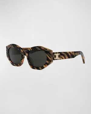 Celine Triomphe Logo Acetate Cat-eye Sunglasses - Animal Smoke