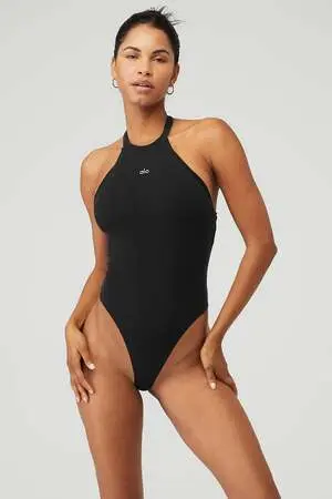 Alo Yoga Goddess Rib Prime Time Halter Bodysuit Tank Top