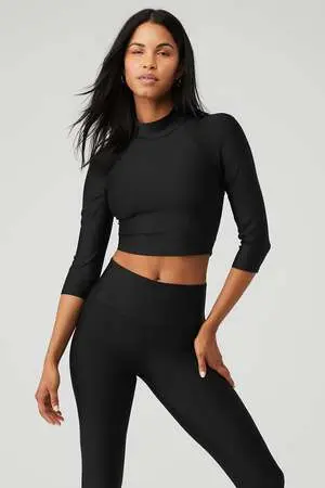 Alo Yoga Airlift Archer Fitted Long Sleeve Top - Black | Editorialist