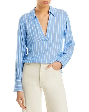 Aqua Collared Stripe Blouse Exclusive - Blue/white