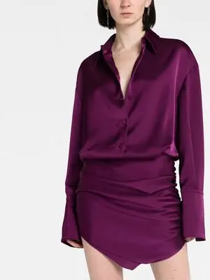 Attico Hatty Satin Mini Shirtdress - Purple
