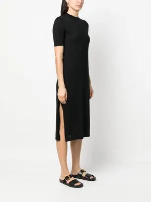 BARRIE Side-slit Cashmere Midi Dress - Black