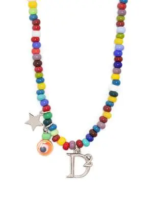 Dsquared2 Beaded Necklace With Logo Charm - Blue