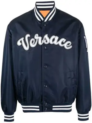 Versace Logo-appliqué Bomber Jacket - Blue