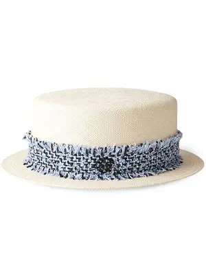 MAISON MICHEL Auguste Straw Canotier Hat - Neutrals