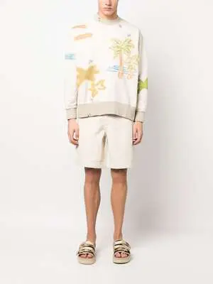 Palm Angels Palm-print Cotton Sweatshirt - Neutrals