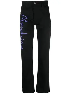 Moschino Tailored Logo-print Trousers - Black