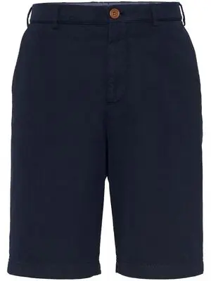 Brunello Cucinelli Cotton Garment Dyed Bermuda Shorts - Blue