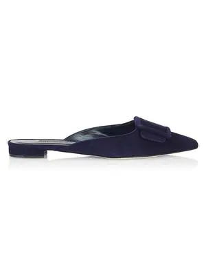Manolo Blahnik Women's Maysale Suede Buckle Flats - Navy  - Navy