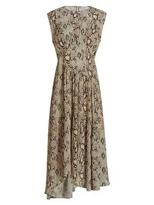 FRAME Women's Asymmetric Printed Silk Midi-Dress - Butter Multi  - Butter Multi