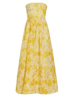 Zimmermann Women's Wonderland Strapless Shell-Trim Gown - Daffodil Print  - Daffodil Print
