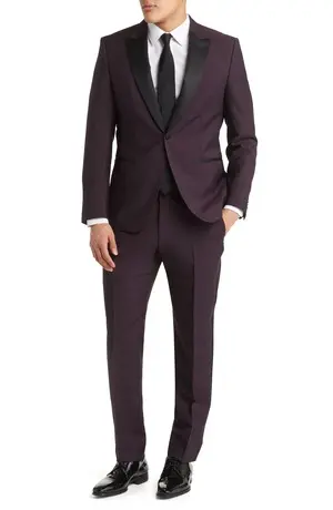 BOSS Huge Solid Wool & Mohair Tuxedo Blackberry