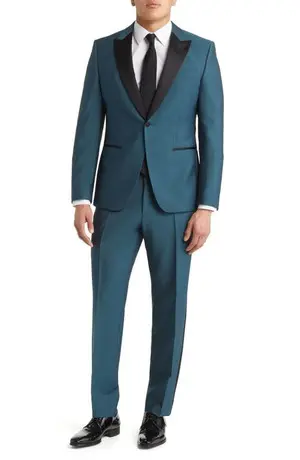 BOSS Huge Solid Wool & Mohair Tuxedo - Teal