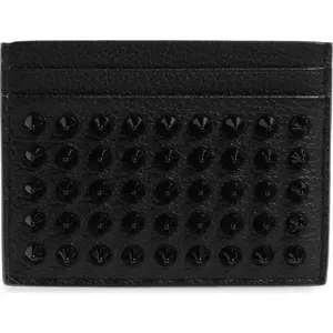 CHRISTIAN LOUBOUTIN Kios Spikes Calfskin Leather Card Case - Black/black