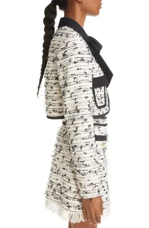 Giambattista Valli Bow Detail Bouclé Tweed Crop Jacket