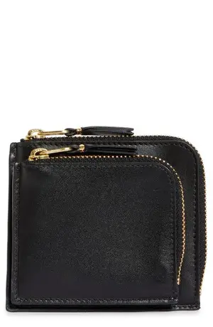 Comme Des Garçons Outside Pocket Two-compartment Half Zip Leather Wallet - Black