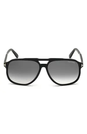 TOM FORD Raoul 62mm Navigator Sunglasses - Shiny Black / Smoke Polarized