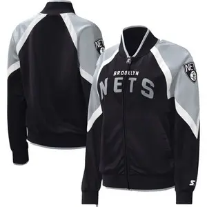 STARTER Brooklyn Nets Slam Dunk Raglan Full-zip Track Jacket - Black