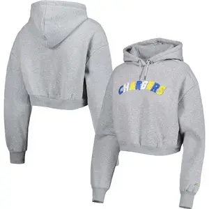 THE WILD COLLECTIVE Los Angeles Chargers Cropped Pullover Hoodie - Gray