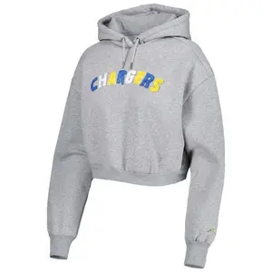 THE WILD COLLECTIVE Los Angeles Chargers Cropped Pullover Hoodie - Gray