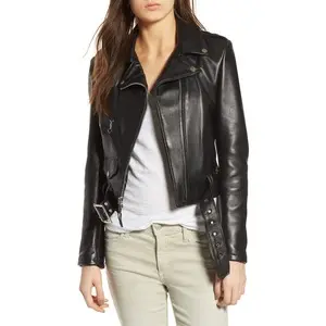 SCHOTT Crop Leather Moto Jacket