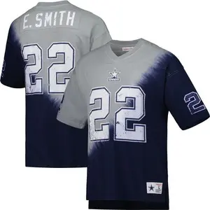 Mitchell & Ness Emmitt Smith /gray Dallas Cowboys Retired Player Name & Number Diagonal Tie-dye V-neck T-shirt - Navy