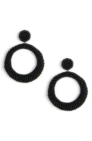 Deepa Gurnani Deepa Gurnani Asta Beaded Hoop Drop Earrings Black
