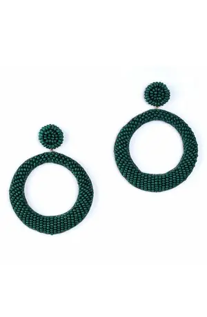 Deepa Gurnani Deepa Gurnani Asta Beaded Hoop Drop Earrings Emerald