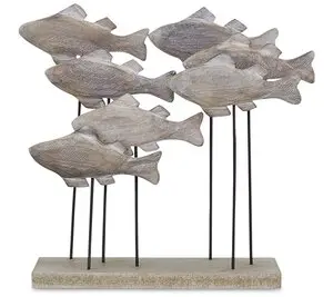 MELROSE Carved Wooden Fish School With Metal Ac Cents - One-color