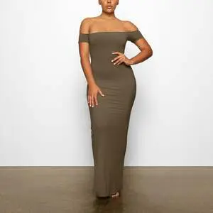 SKIMS Soft Lounge Off The Shoulder Dress Army