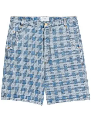Ami Checkered Denim Shorts