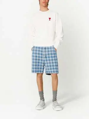 Ami Checkered Denim Shorts